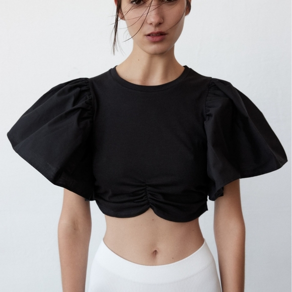 Zara | Tops | Zara Ruffle Sleeve Crop Top | Poshmark